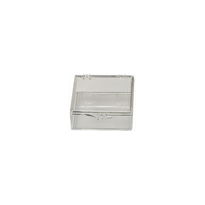 Micro-Tec C22 clear styrene plastic hinged storage boxes, 51x51x12.5mm — Microscopy Solutions